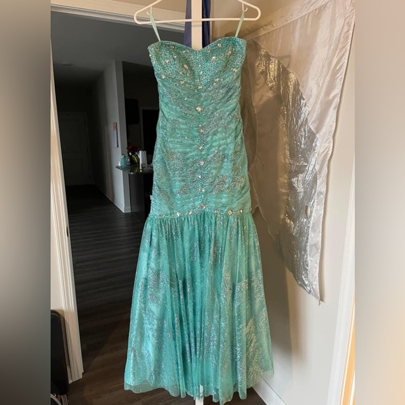 Deb | Dresses | Teal Sparkly Mermaid Fit Prom Dress | Poshmark